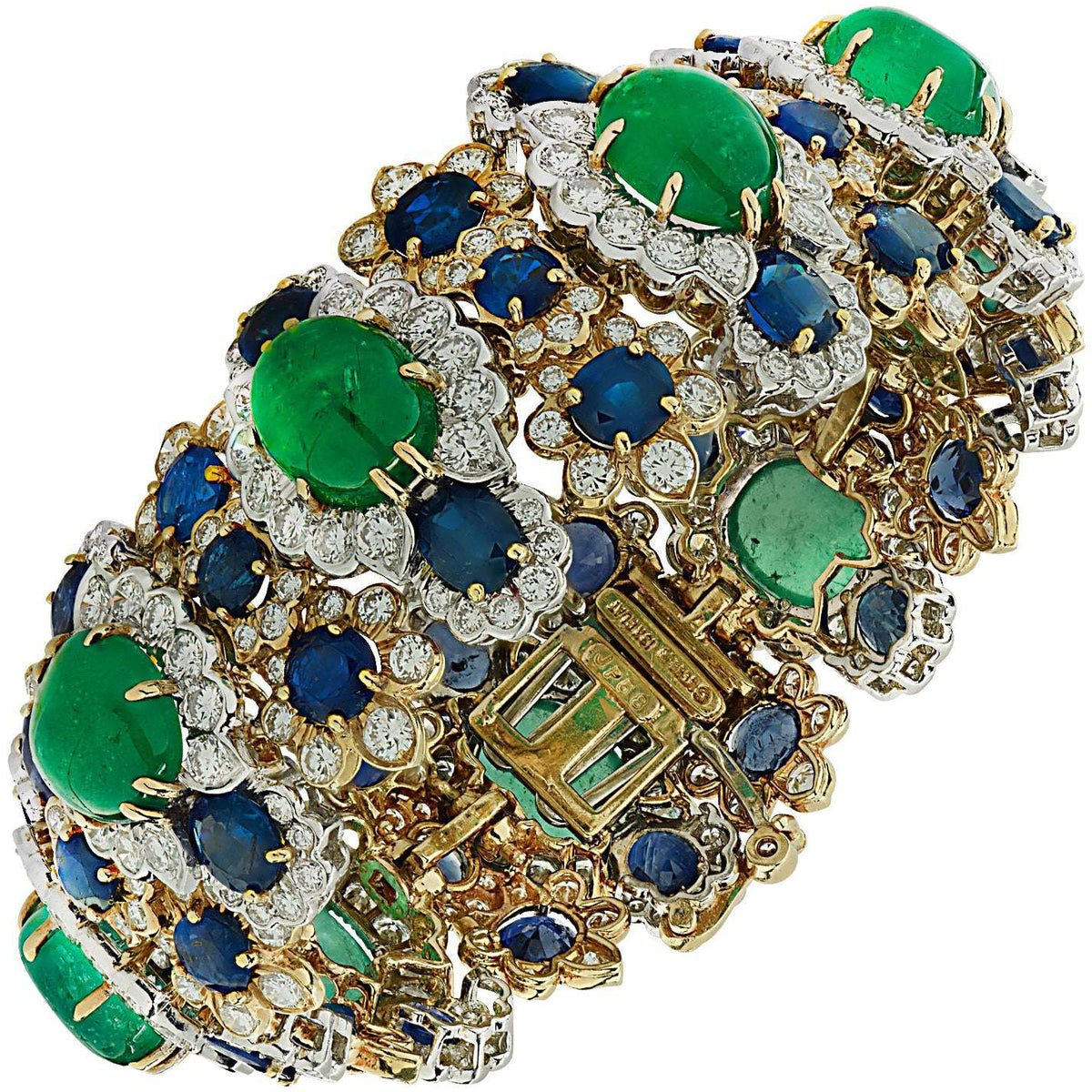 David Webb 109.4 Ct Emerald, Sapphire & Diamond Bracelet in 18K Gold ...