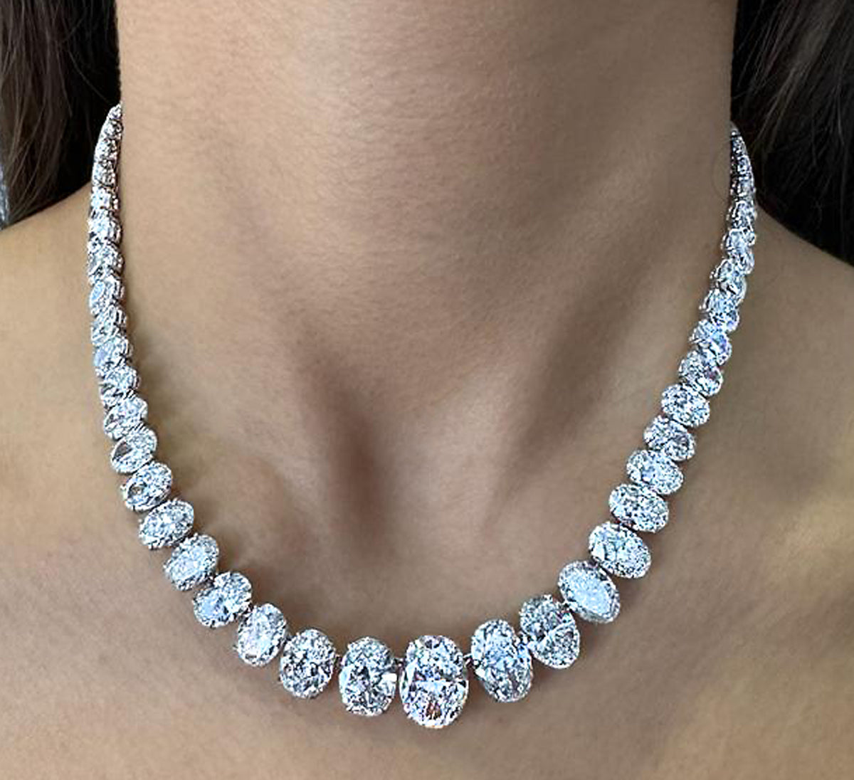 Vivid Diamonds GIA Certified 85 Carat Oval Cut Diamond Riviera Necklace V44664